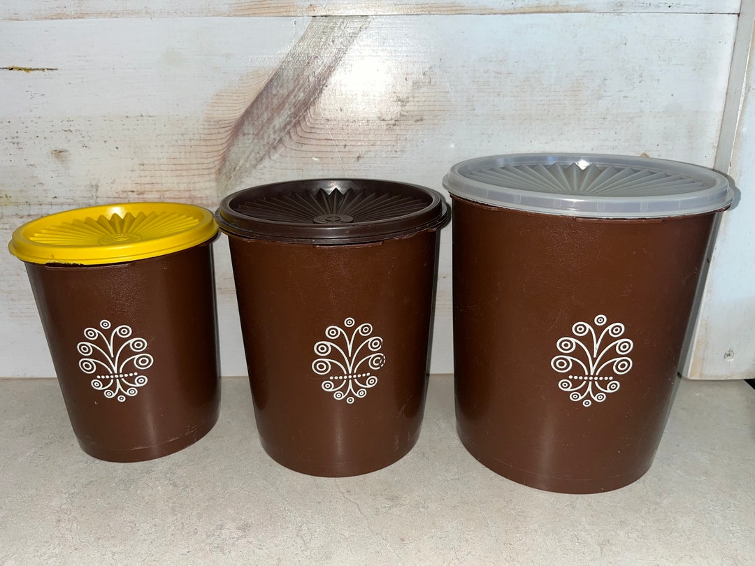 Vintage Brown Tupperware Canister Set of 3 With Lids Coffee Tea Sugar ...