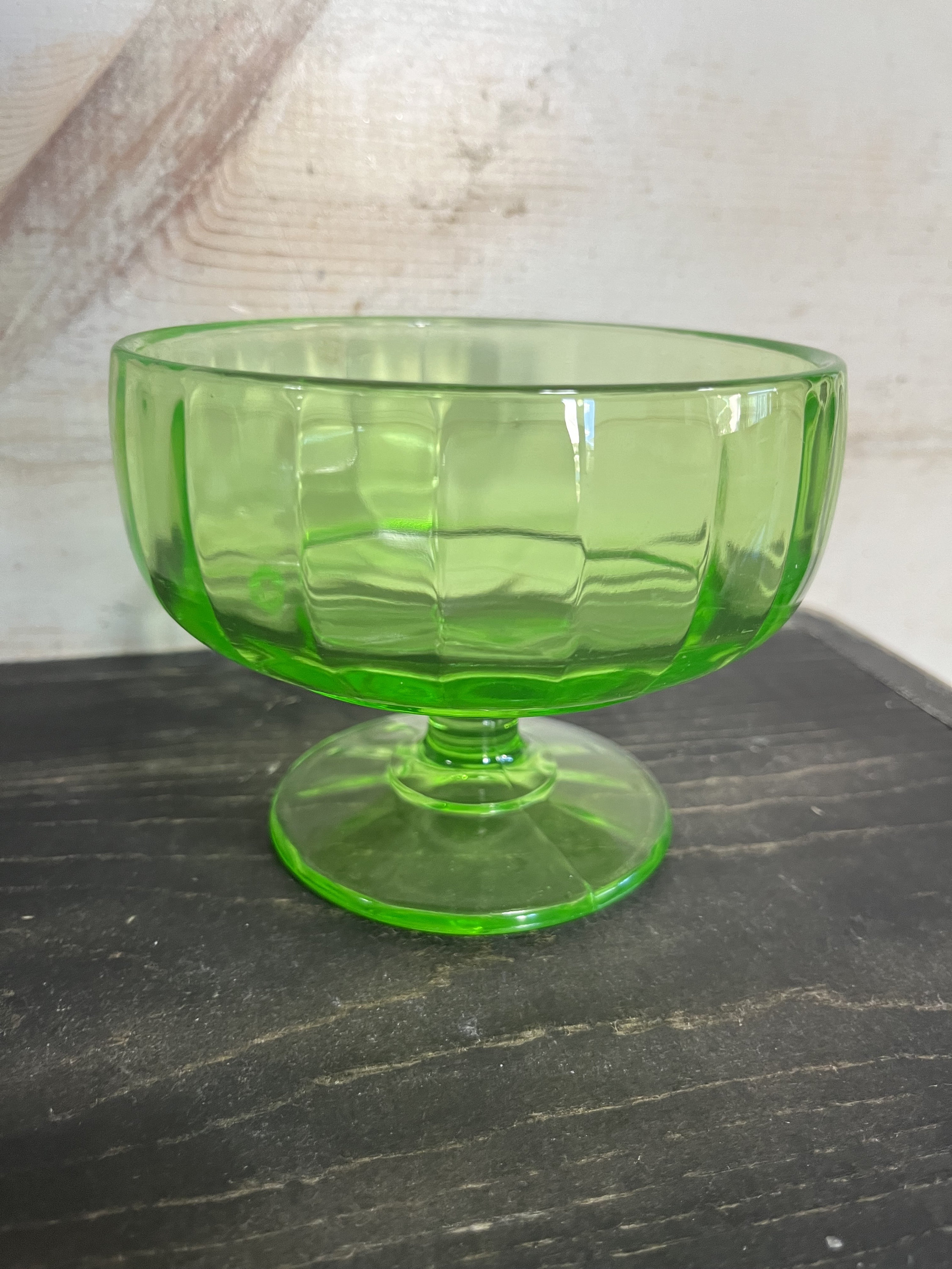 Green Depression Glass Compote Dish Footed Bowl Large Sherbet Dish ...