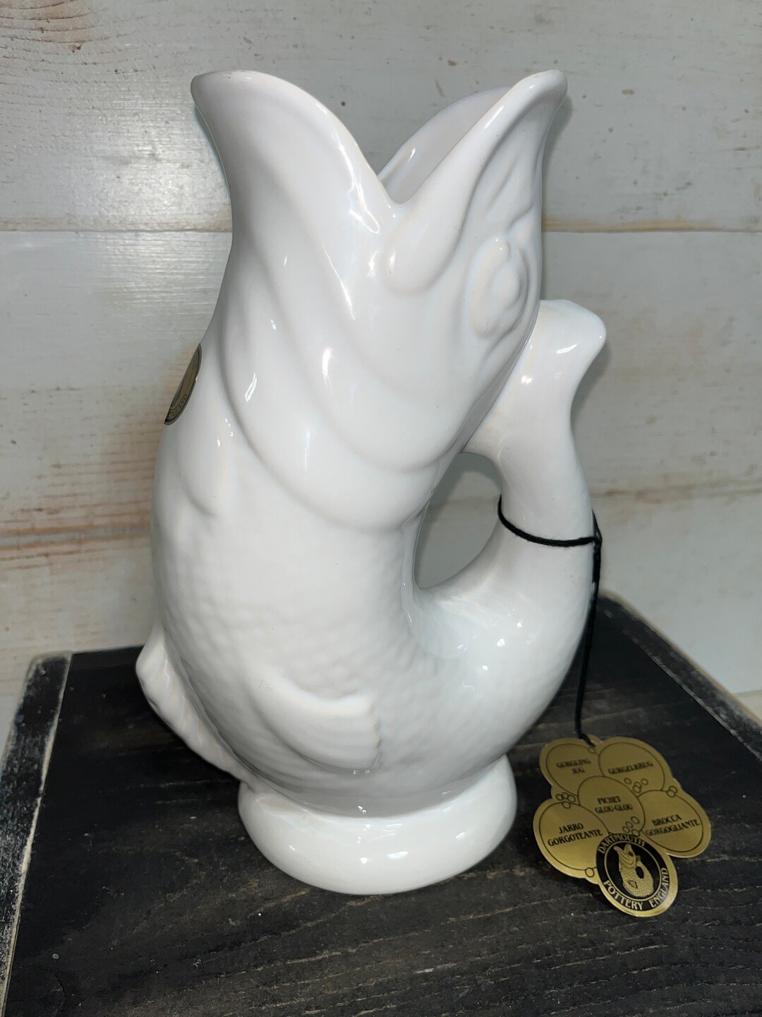 Devon Dartmouth Vintage White Fish Gurgling Pitcher - Etsy