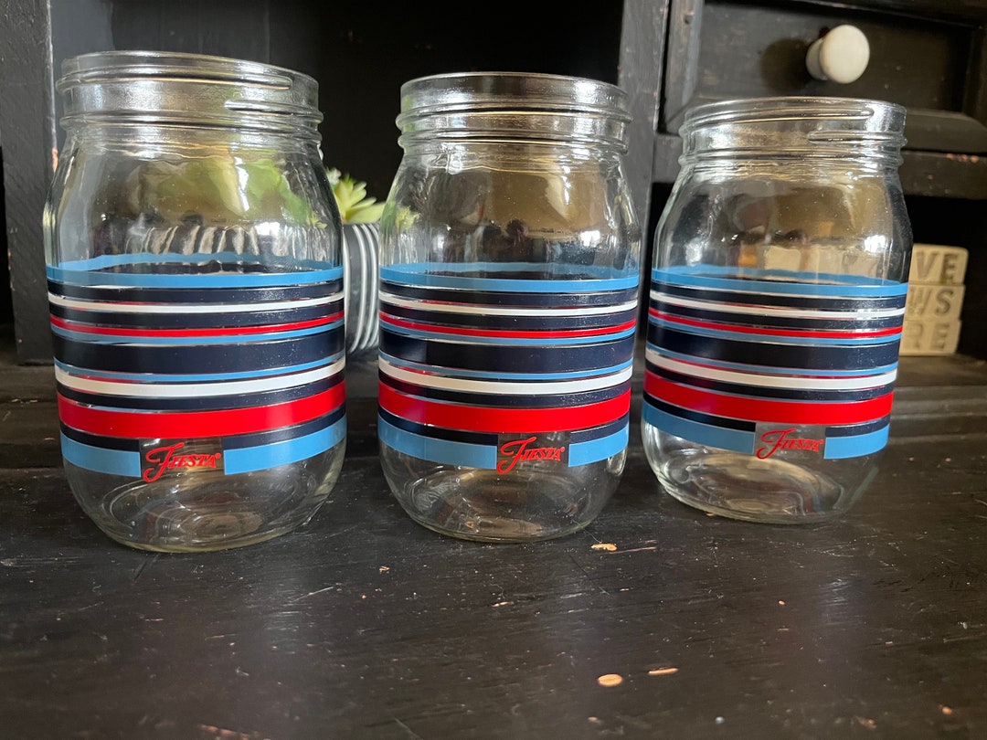 Vintage Fiesta Striped Drinking Glasses: Set of 3, Red White Blue - Etsy