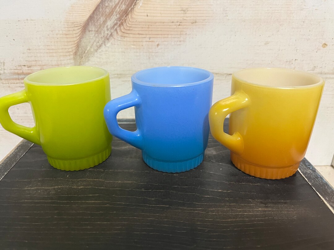Vintage Fire King Mug Cup, Sold Individually, Stackable, Green, Yellow ...