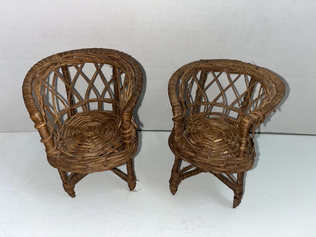 Vintage Miniature Wicker Rattan Doll Chair - Set of 2 - Etsy
