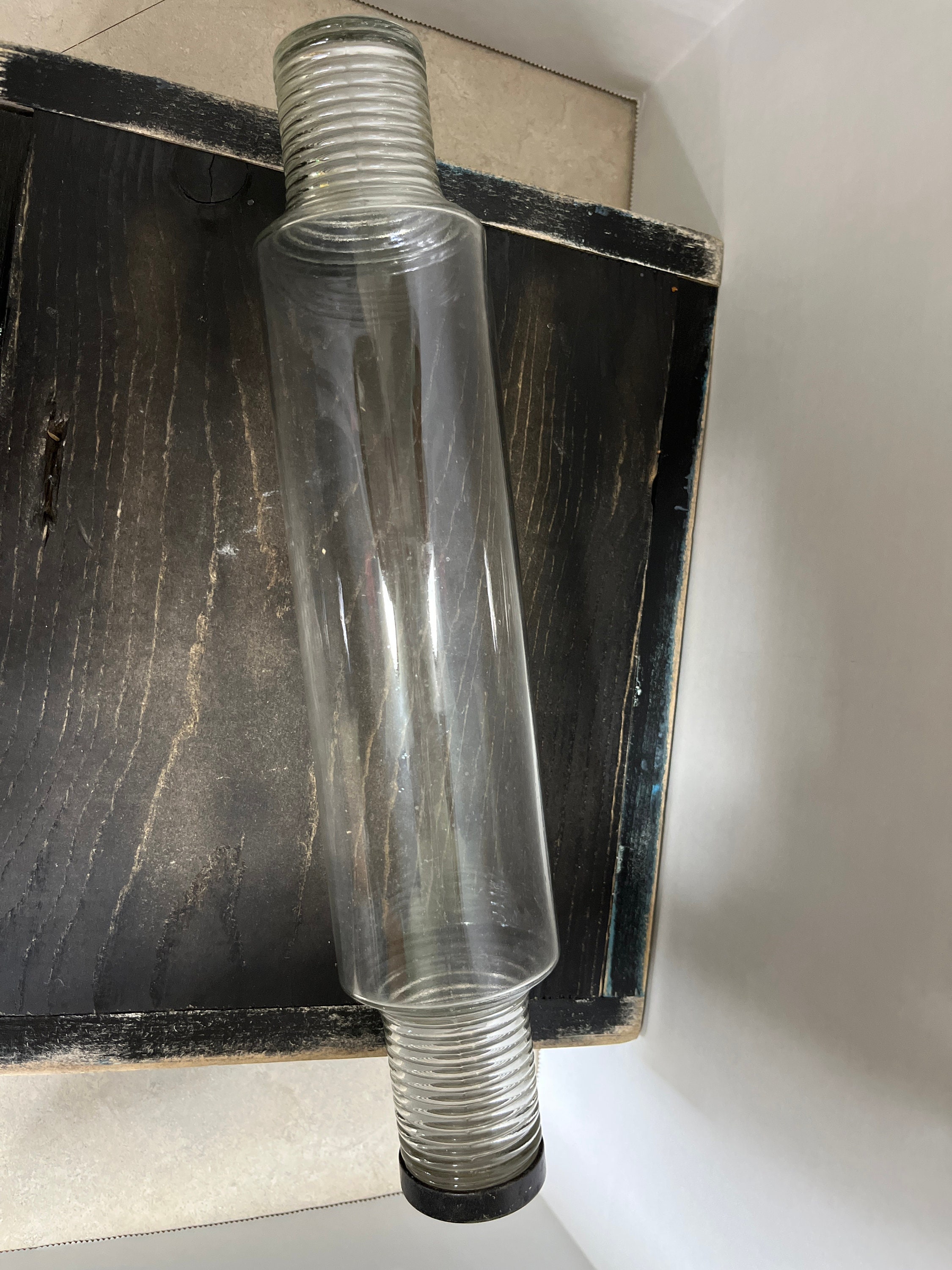 Antique Vintage Clear Glass Rolling Pin Machine Age Art Deco Kitchen ...