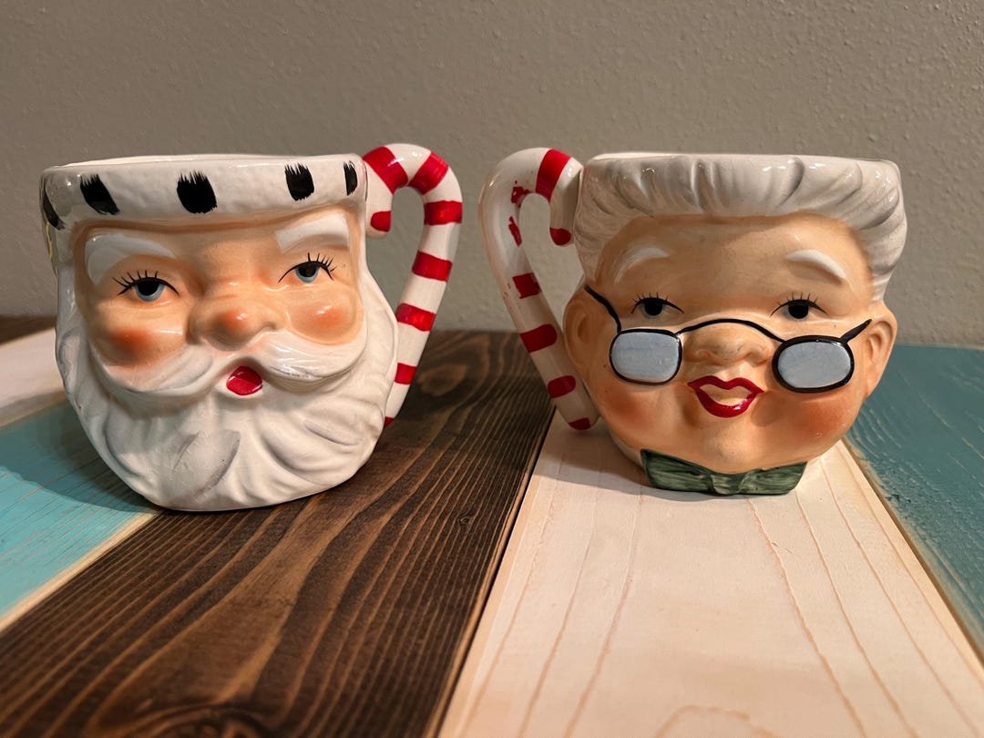 Vintage Lefton Santa & Mrs. Claus Mugs: 1950s Christmas Decor - Etsy