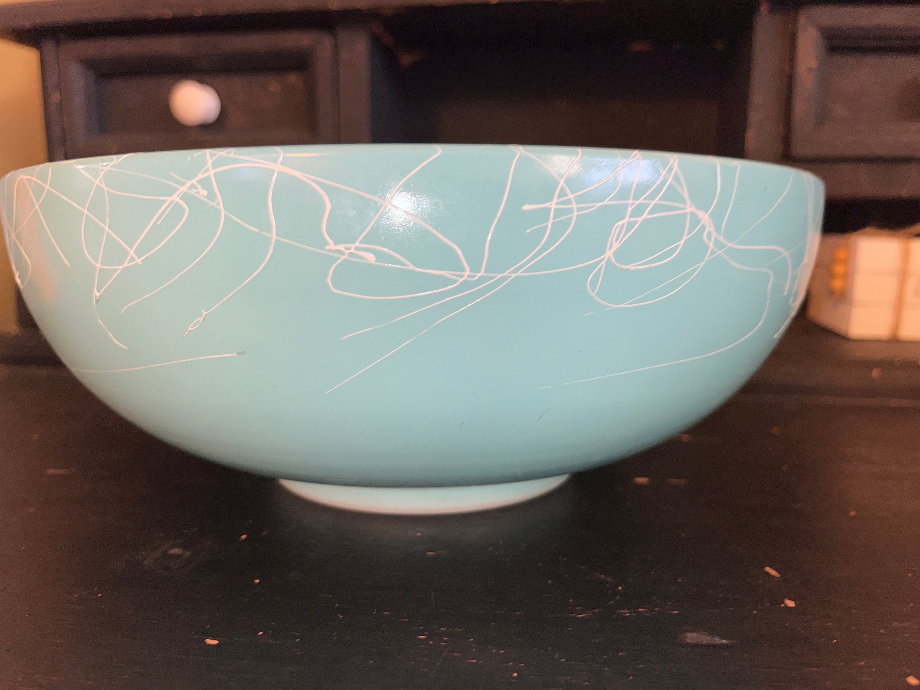 Vintage Hazel Atlas Turquoise Spaghetti String Splatter Mixing Bowl 10 ...