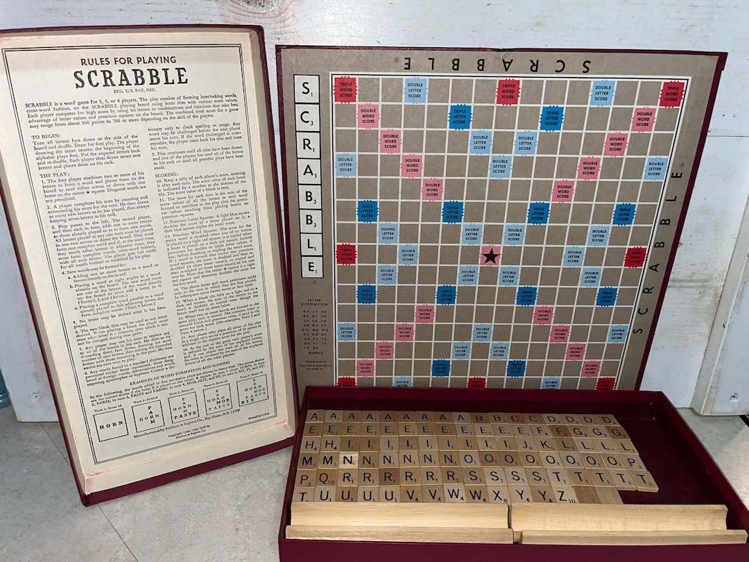 Vintage Scrabble Board Game Complete, 1953, Selchow & Righter Co, Made ...