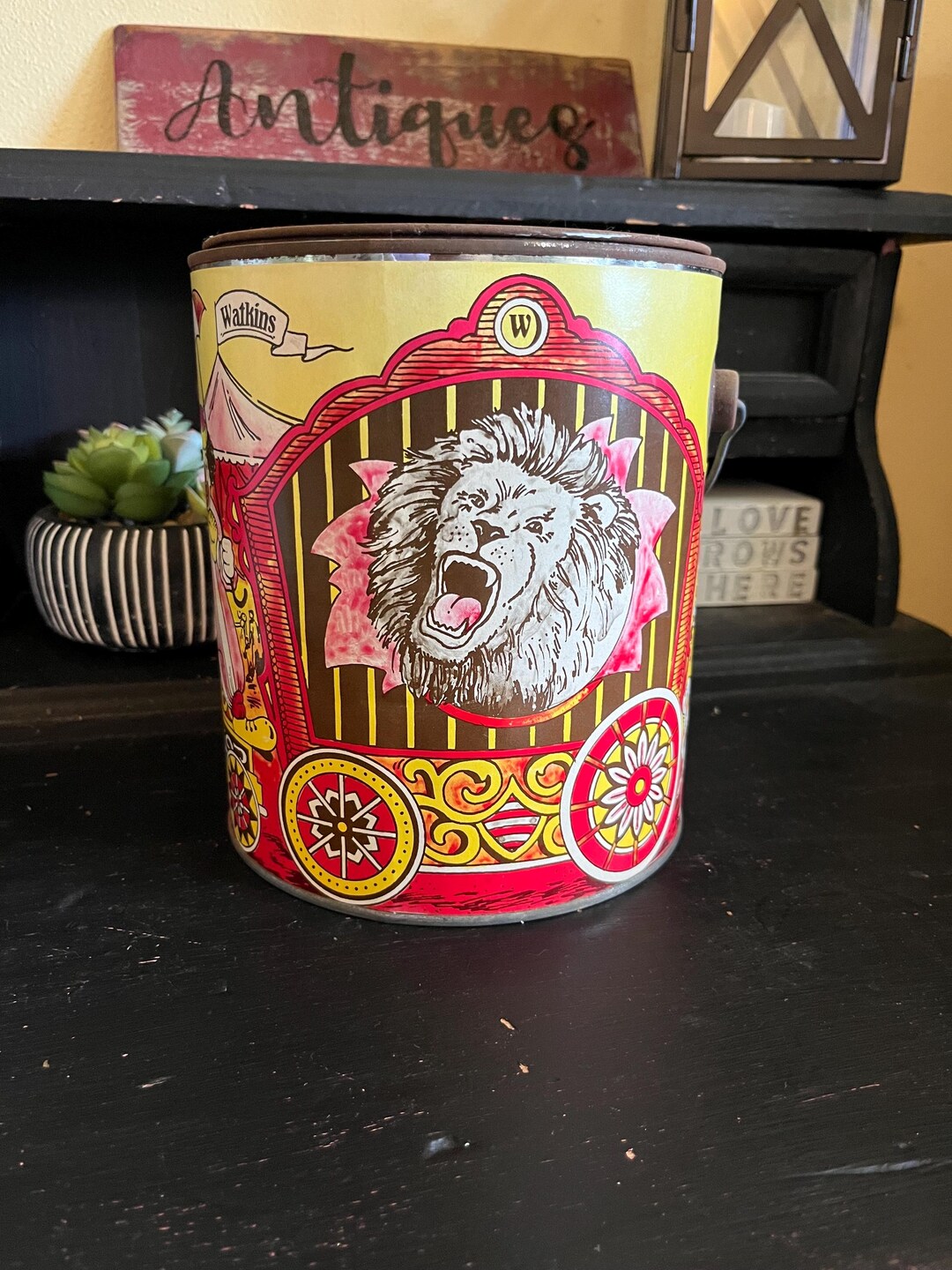 Vintage J.R. Watkins Co Metal Circus Theme Popcorn Pail Circus Pail ...