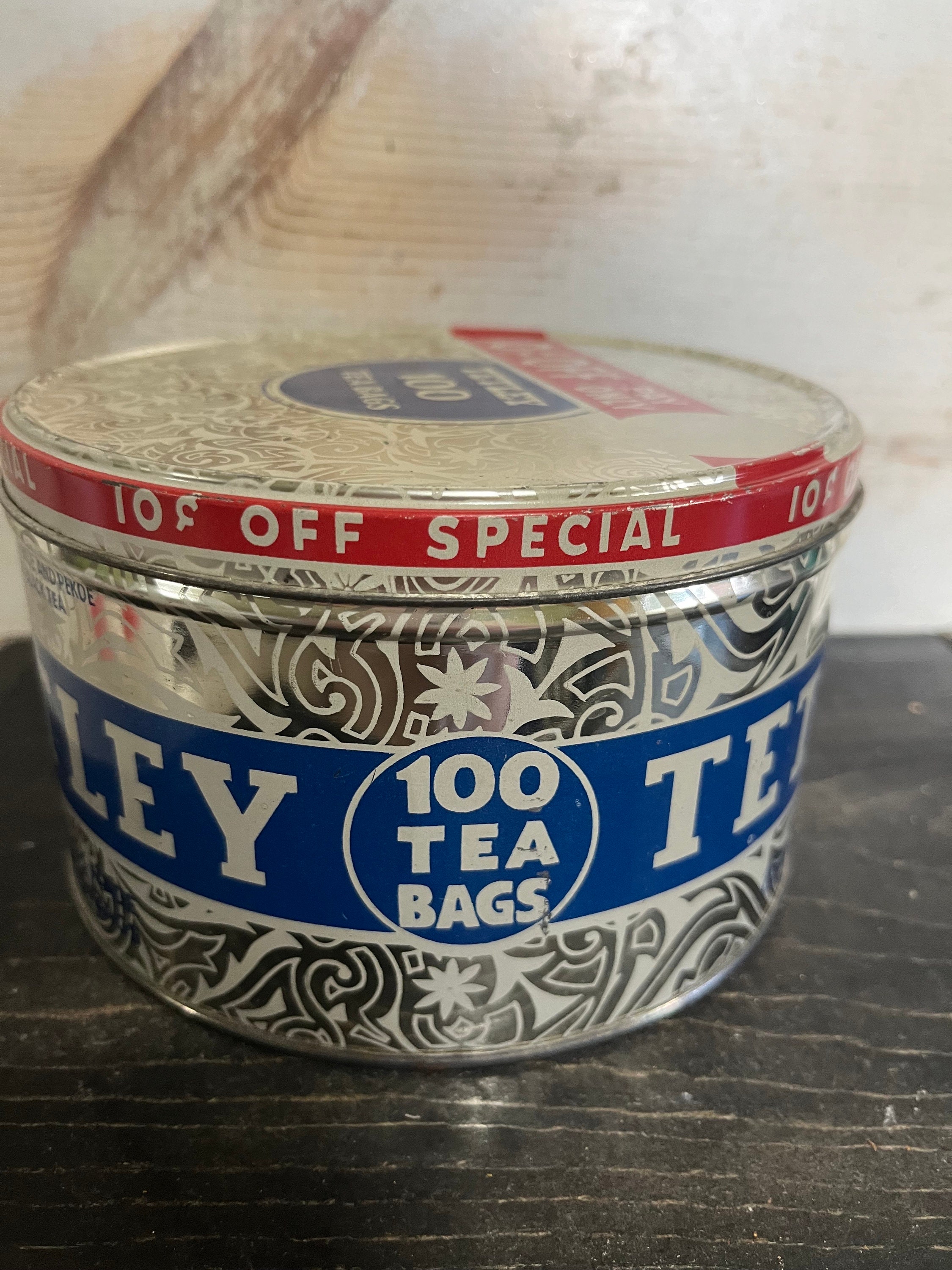 Vintage 1940s Tetley Tea Tin: Blue & Red Collectible Storage - Etsy