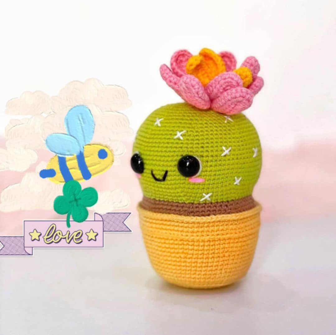 Crochet Cactus Pot Pattern, Crochet Cute Flower Pot, Decoration Crochet ...