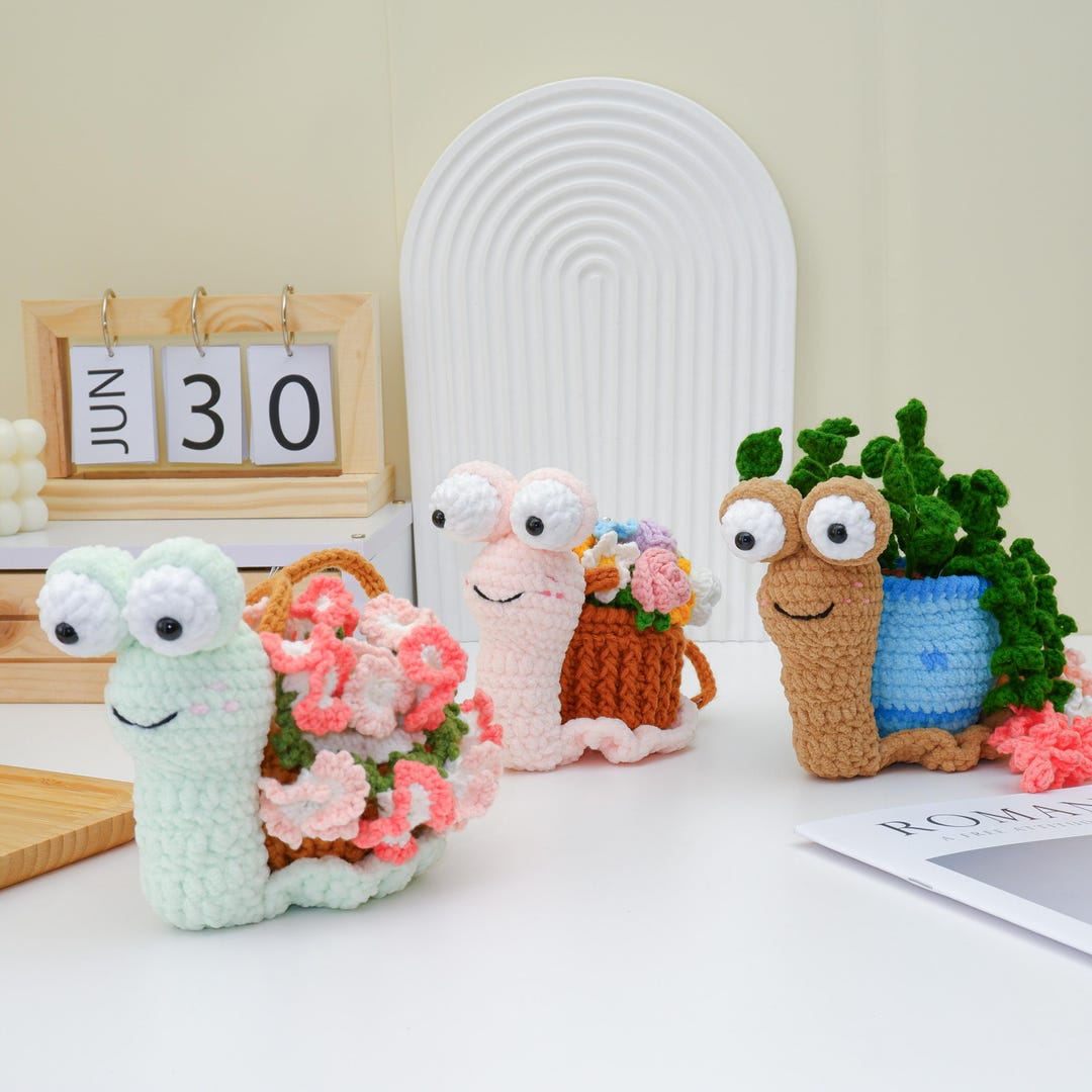 Snail Flower Pots Bundle Crochet Pattern, 3in1 Hanging Car No Sew ...