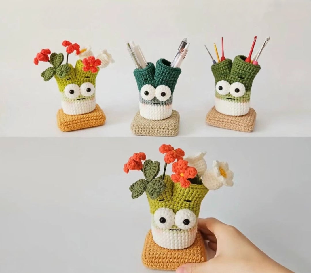 Crochet Scallion Pen Holder PDF Pattern, Crochet Pen Holder Amigurumi ...