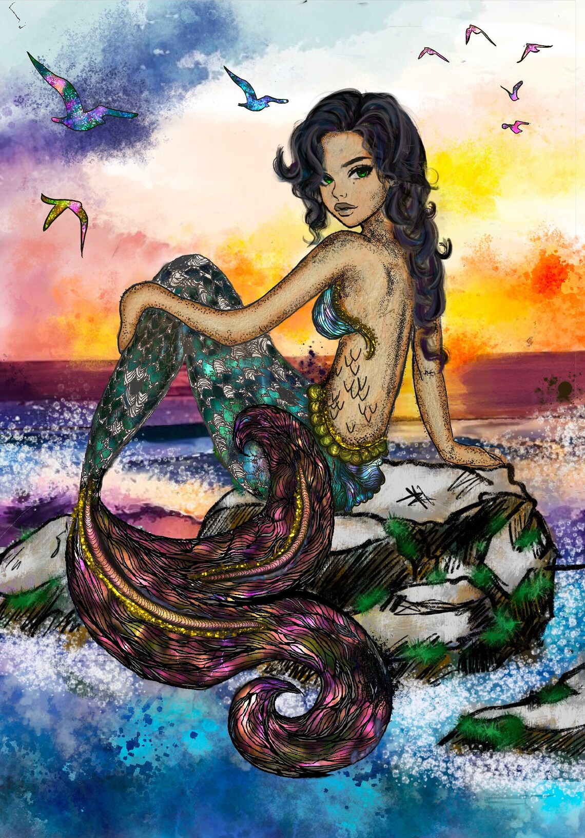 Sunset Siren- Art Print - Etsy