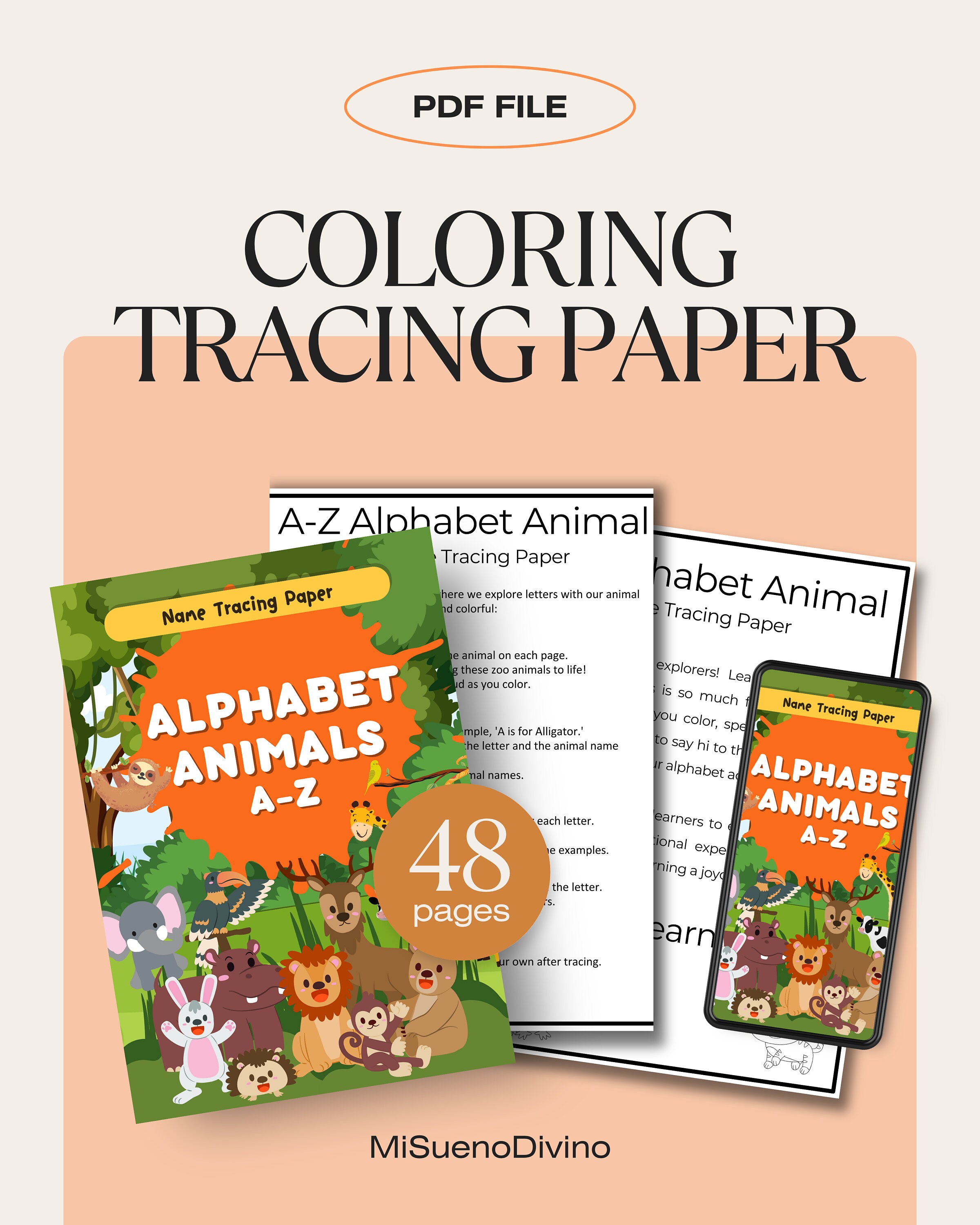 Tracing and Coloring Pages | Animals Printable Worksheets | Handwriting ...