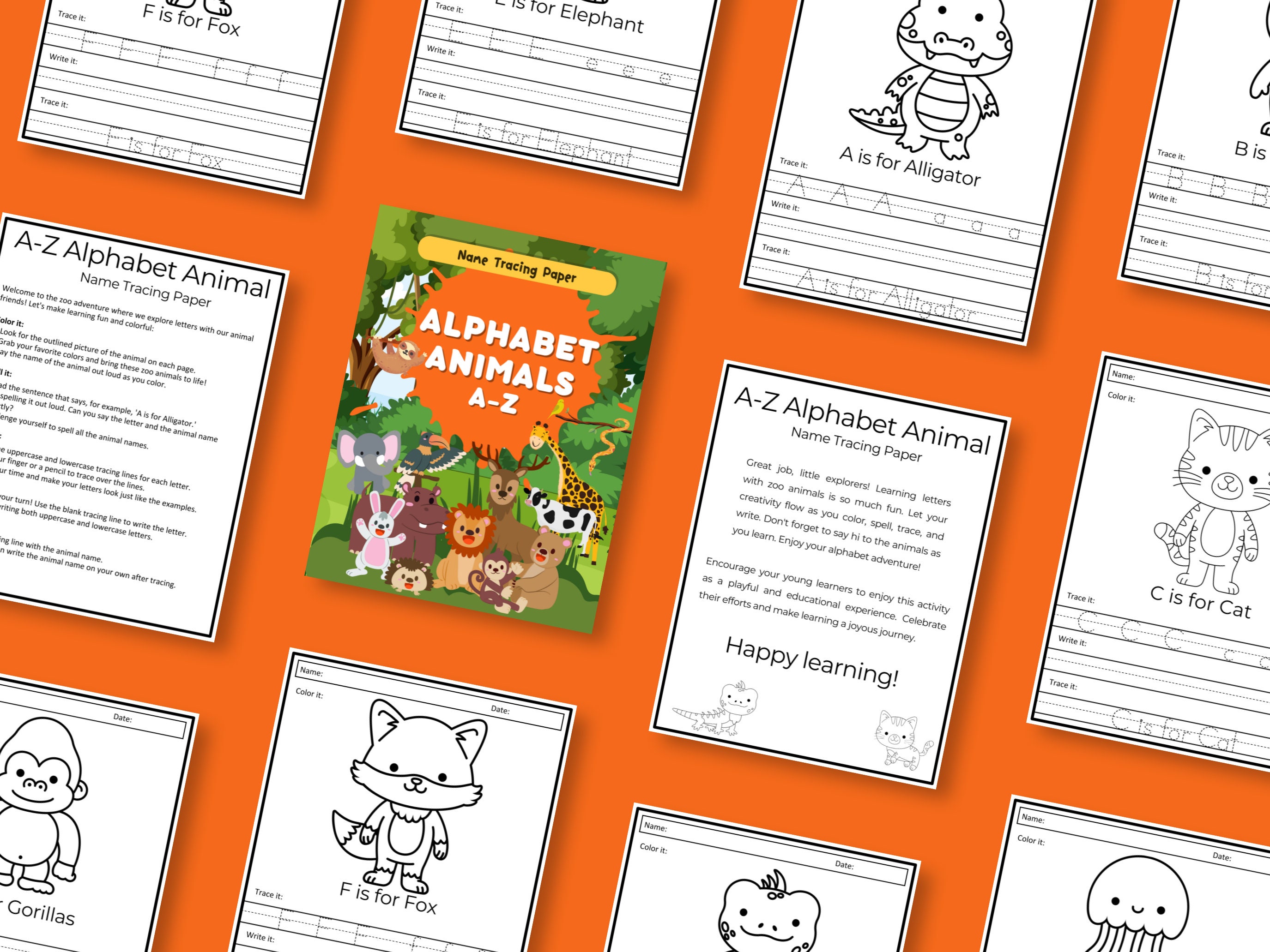 Tracing and Coloring Pages | Animals Printable Worksheets | Handwriting ...