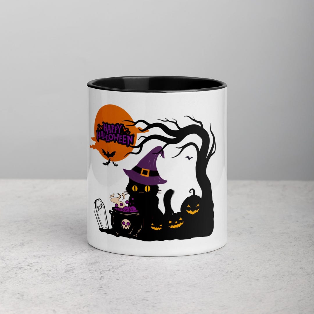Black Cat With Pumpkin Halloween Ceramic Mug Halloween Mug Spooky Day ...