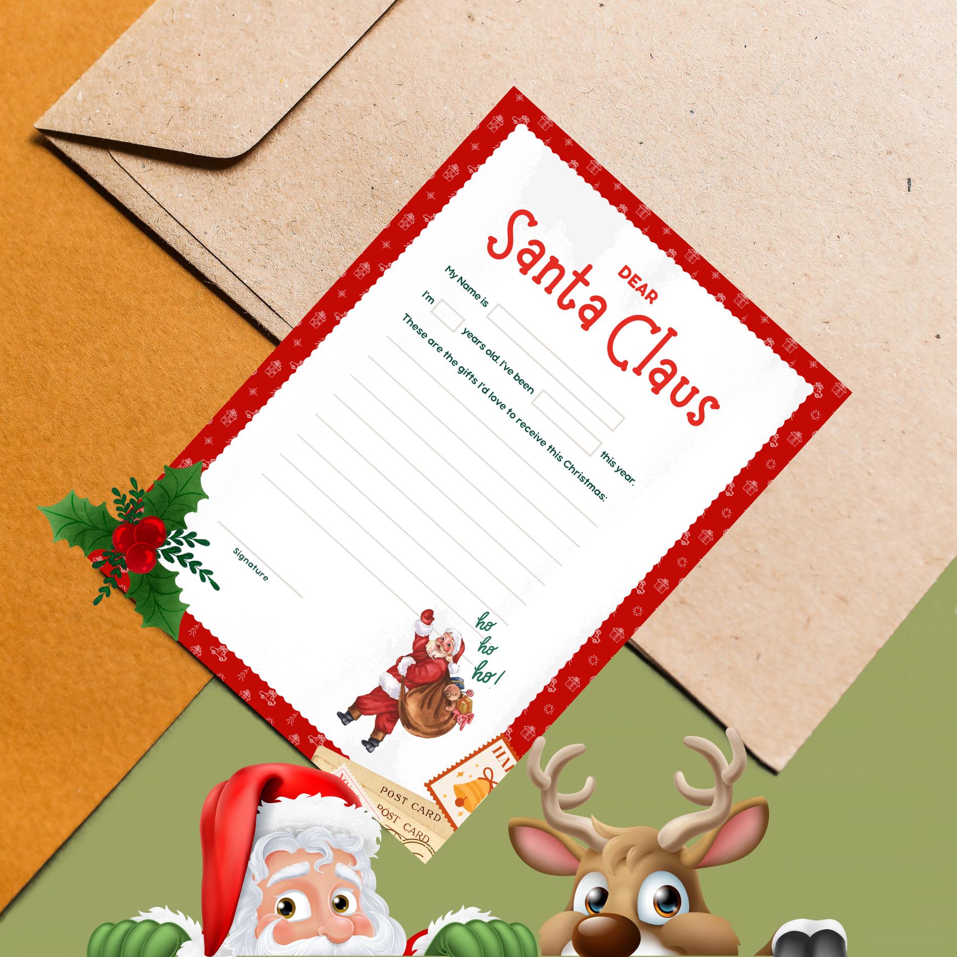 Editable Santa Letter Card Template Personalized Christmas Stationery ...