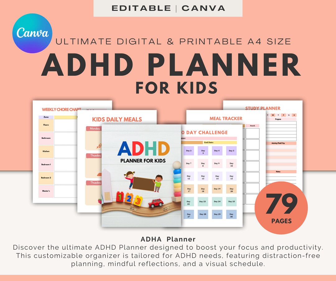 Kids ADHD Digital Planner | Undated | Printable - Etsy