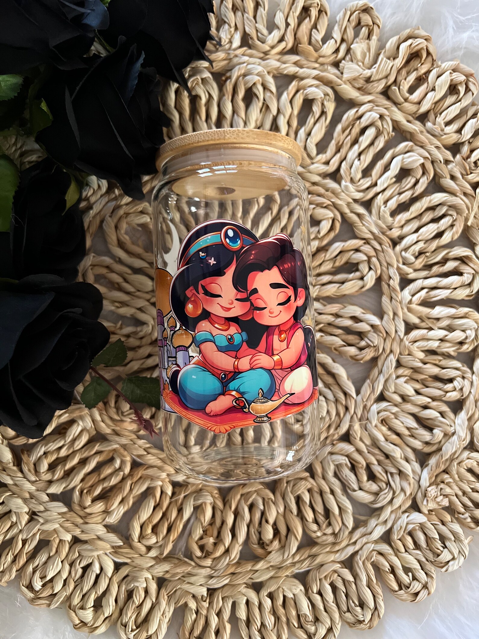 Jaz & Aladdin Glass Cup With Straw and Lid - Etsy