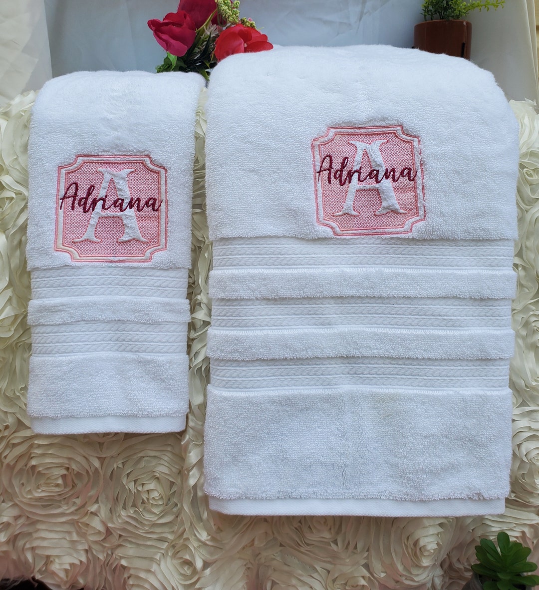 Embossed Monogrammed Bath Towel, Hand Towel. Victorian Embossed Towel ...