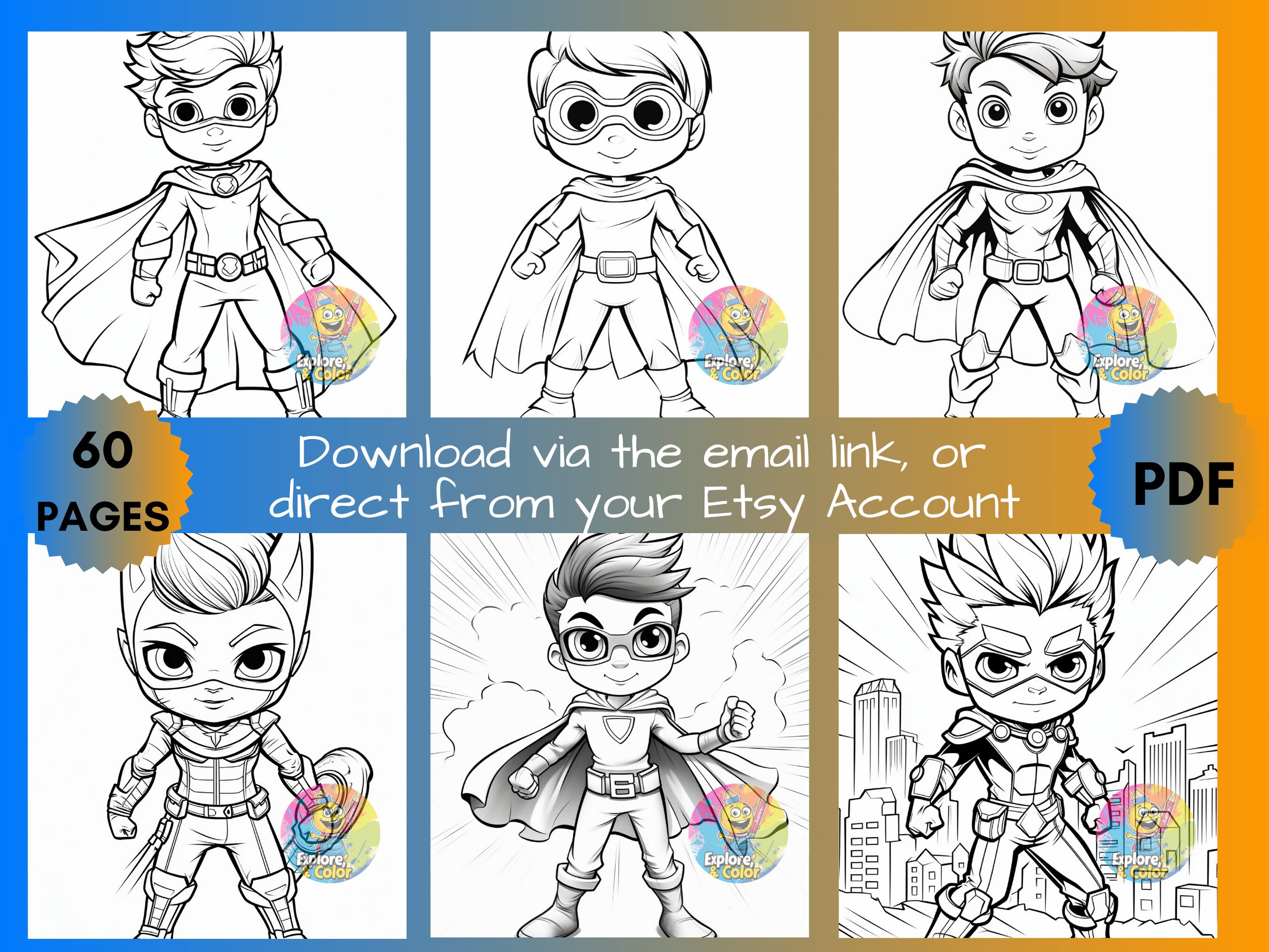 60 Superhero Coloring Pages: Cute Printable Kids Coloring Book ...