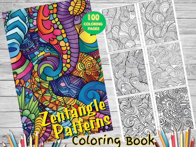 100 Zentangle Patterns Art Coloring Book, Printable Coloring Pages for ...