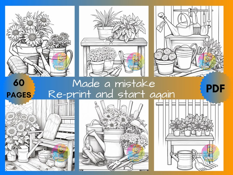 60 Gardening Coloring Book, Printable Garden Therapy Coloring Pages ...