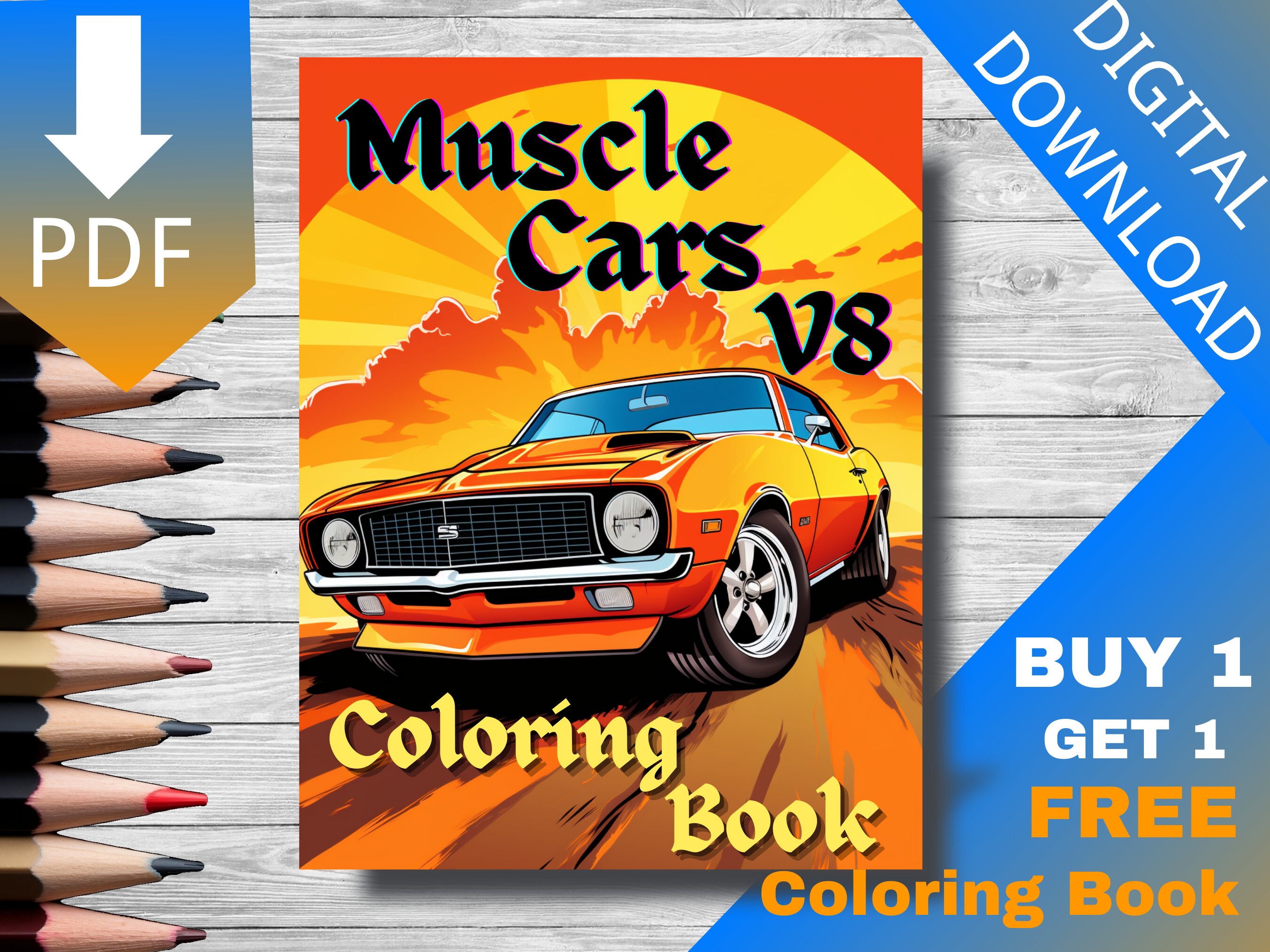 60 Muscle Car Coloring Book, Printable American Muscle Car Coloring ...