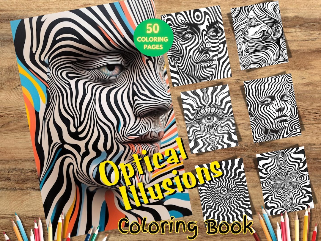 50 Optical Illusion Coloring Book, Printable Geometric Art, Mind ...