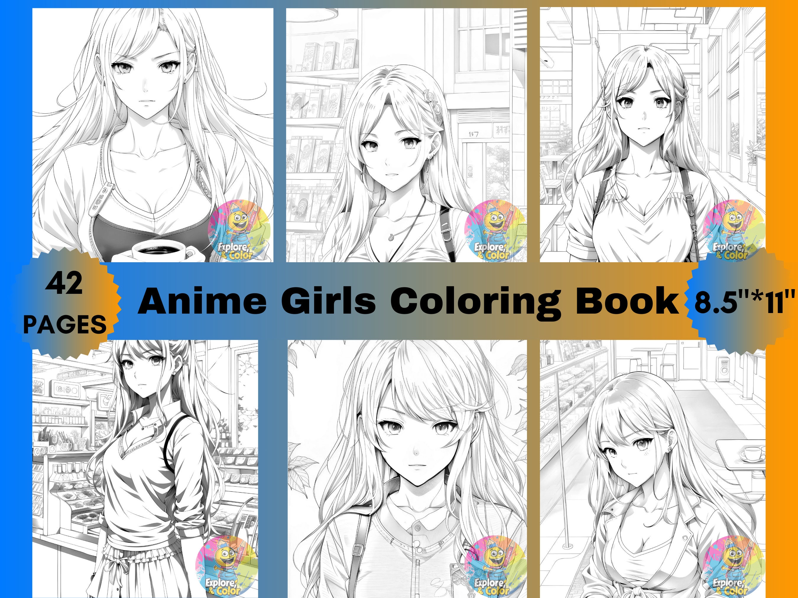 42 Anime Coloring Book, Printable, Anime Coloring Pages, Grayscale ...