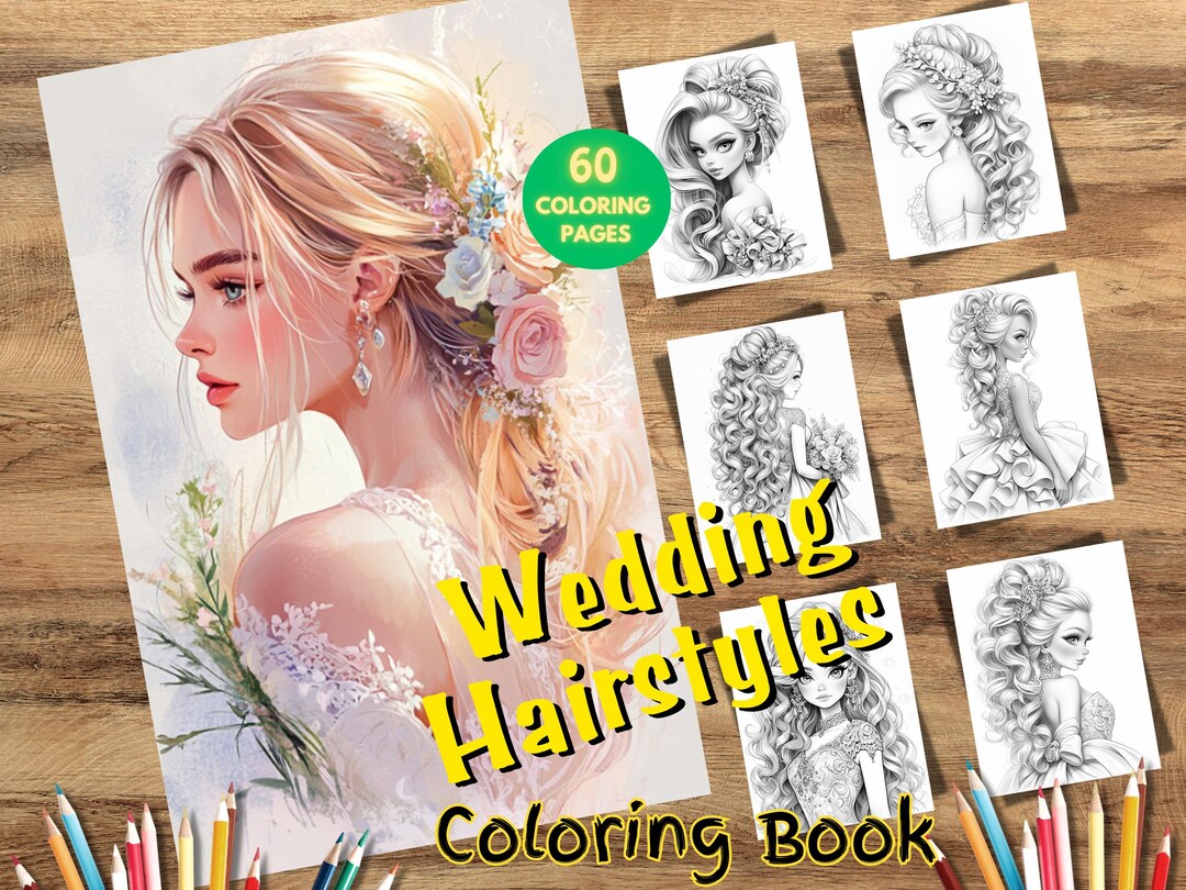 Wedding Hairstyle Coloring Book, Elegant Bridal Hair Designs for ...