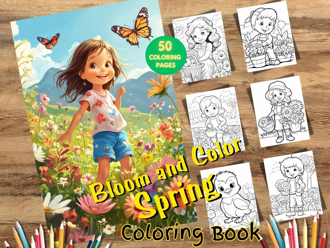 50 Spring Coloring Book for Kids, Easy and Fun Printable Pages for ...
