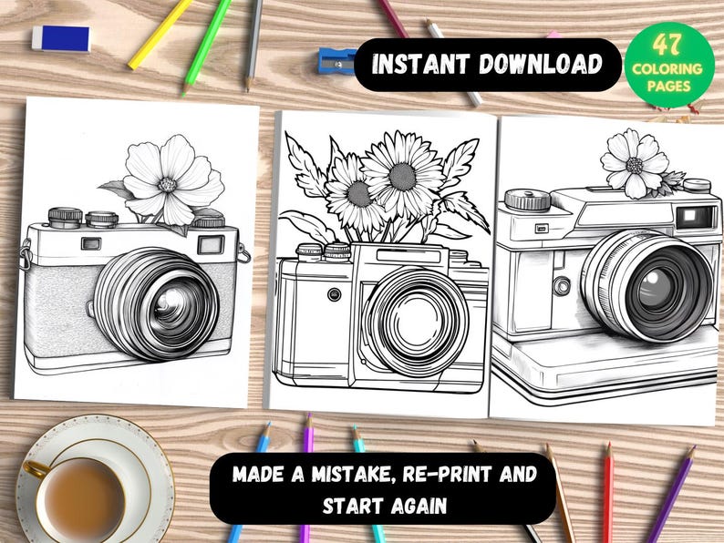 Bold and Easy Polaroid Camera Coloring Book for Kids, Easy-to-color ...
