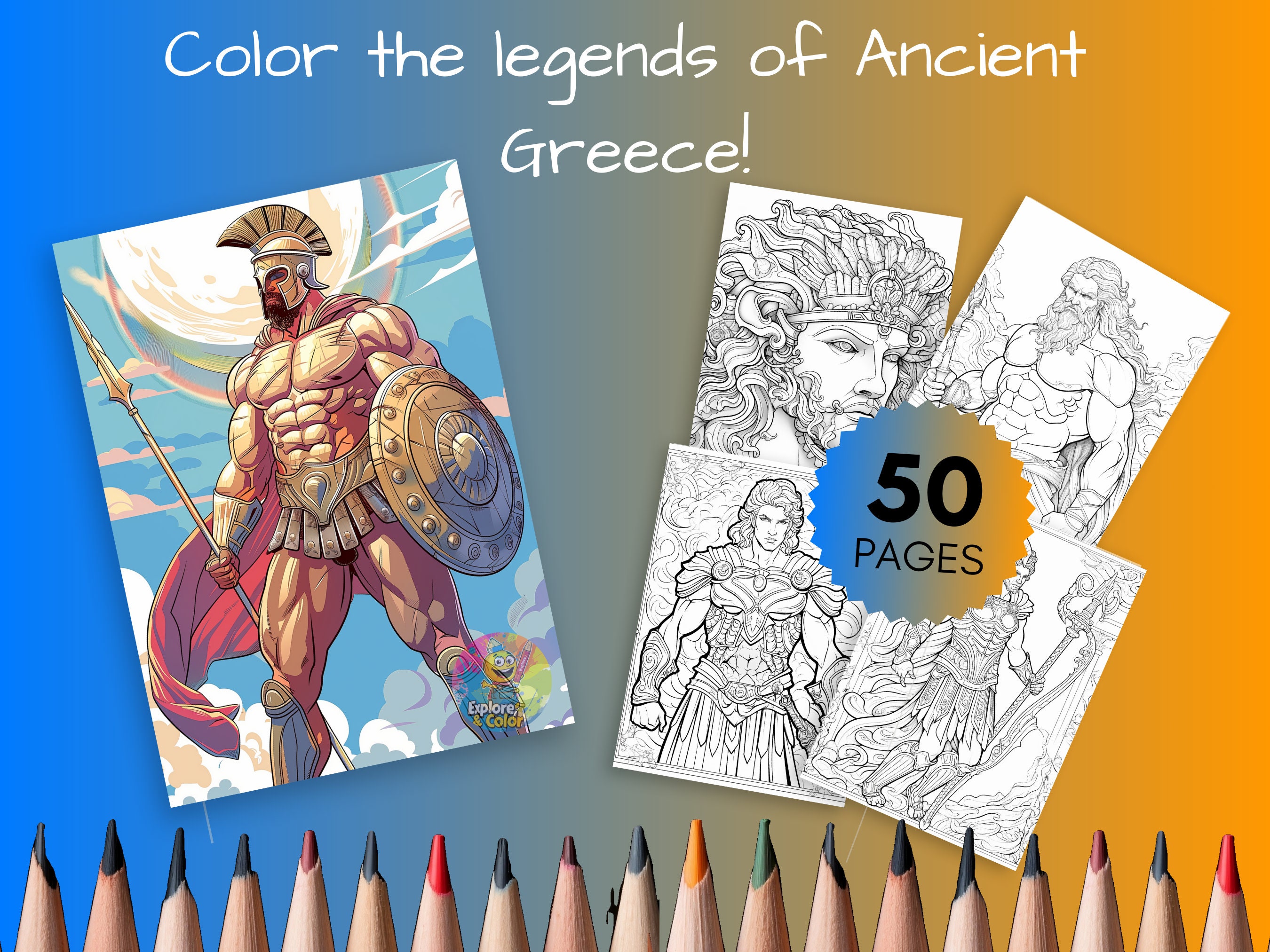 50 Ancient Greek Warriors Coloring Book, Printable PDF, Gods and ...