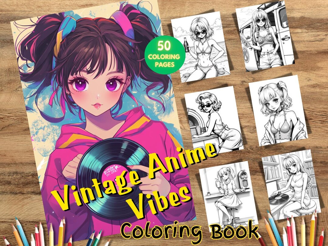Retro Anime Girls Coloring Book: 70s-90s Nostalgia (digital Download ...