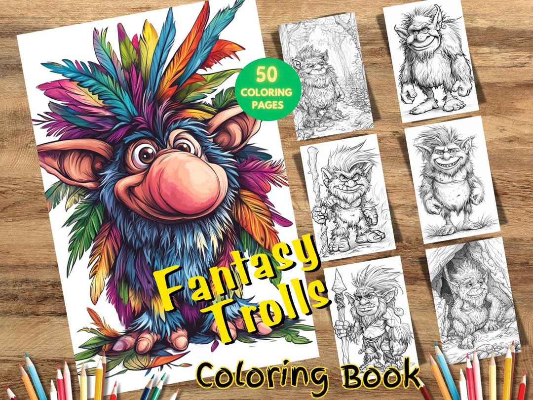 50 Fantasy Trolls Coloring Book for Kids, Whimsical Printable Art, Easy ...