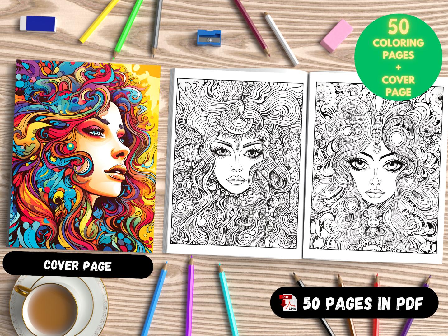 50 Psychedelic Illusion Coloring Book, Printable Mind-bending Art for ...