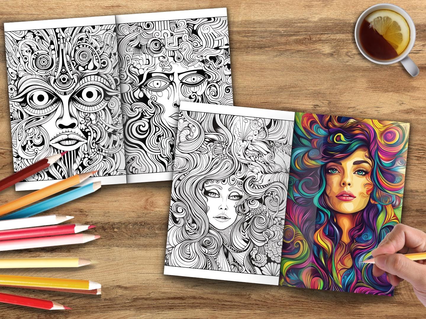 50 Psychedelic Illusion Coloring Book, Printable Mind-bending Art for ...