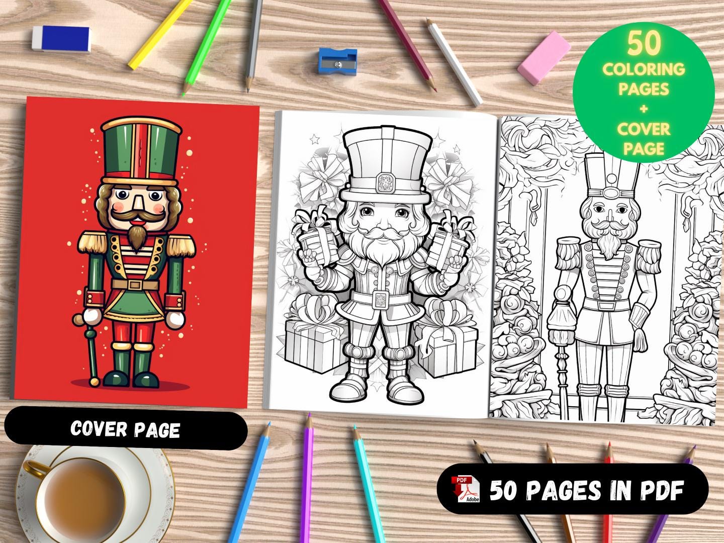 50 Christmas Nutcracker Coloring Book, Printable Xmas Holiday Coloring ...