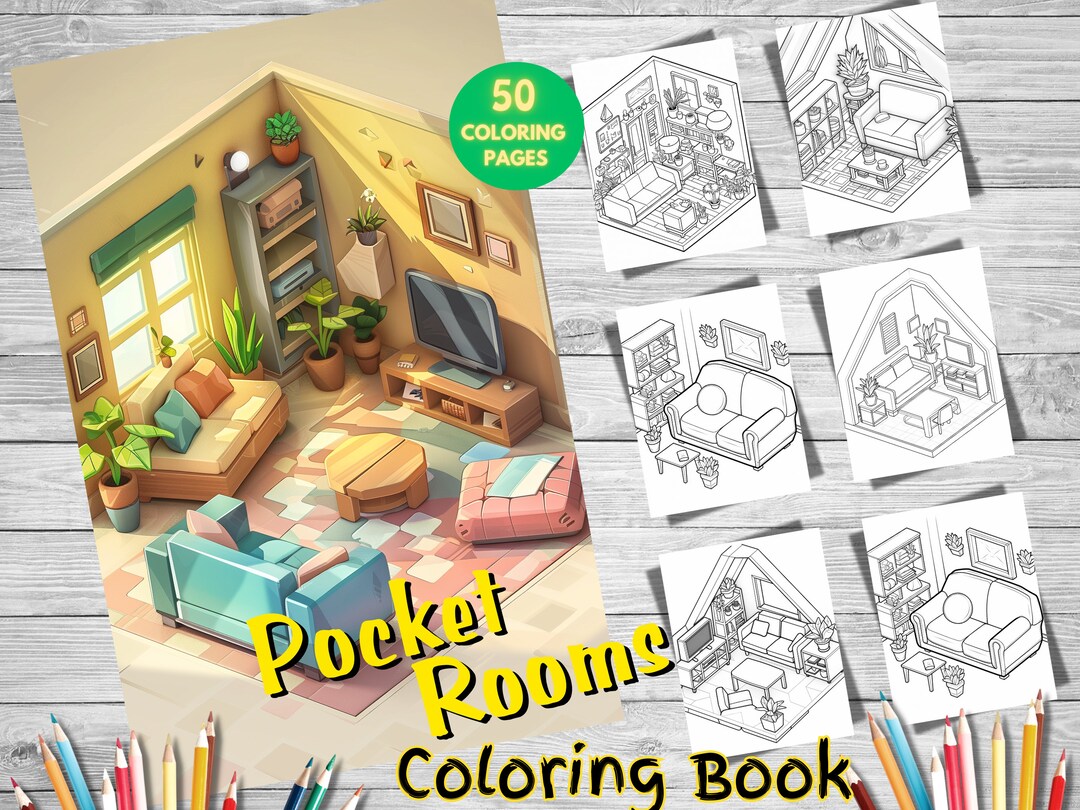50 Printable Pocket Room Coloring Pages – Cozy Grayscale Isometric ...