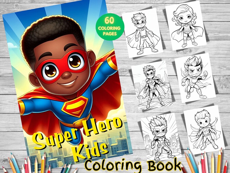 60 Printable Superhero Coloring Book for Kids & Teens, Cute Hero ...