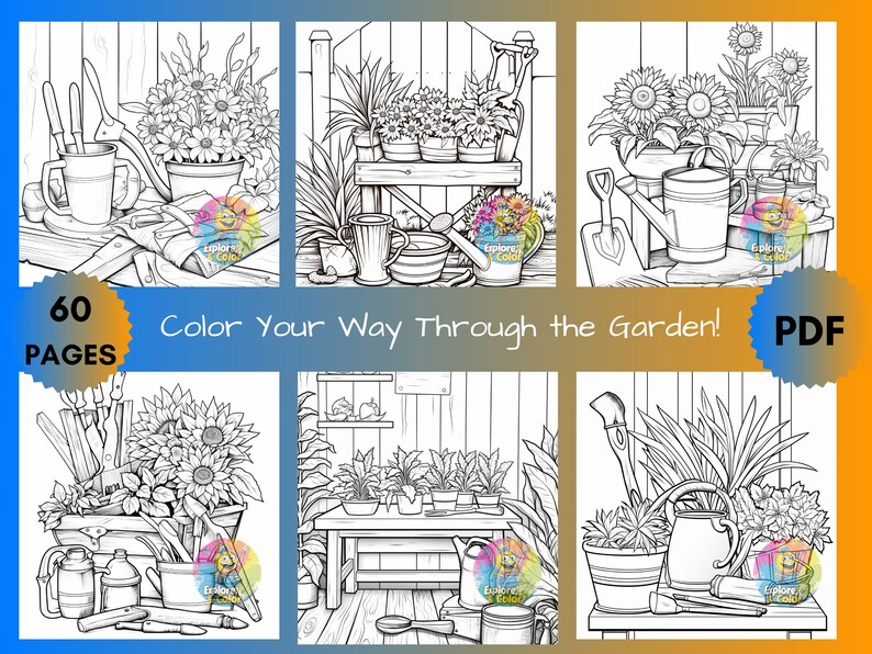 60 Gardening Coloring Book, Printable Garden Therapy Coloring Pages ...
