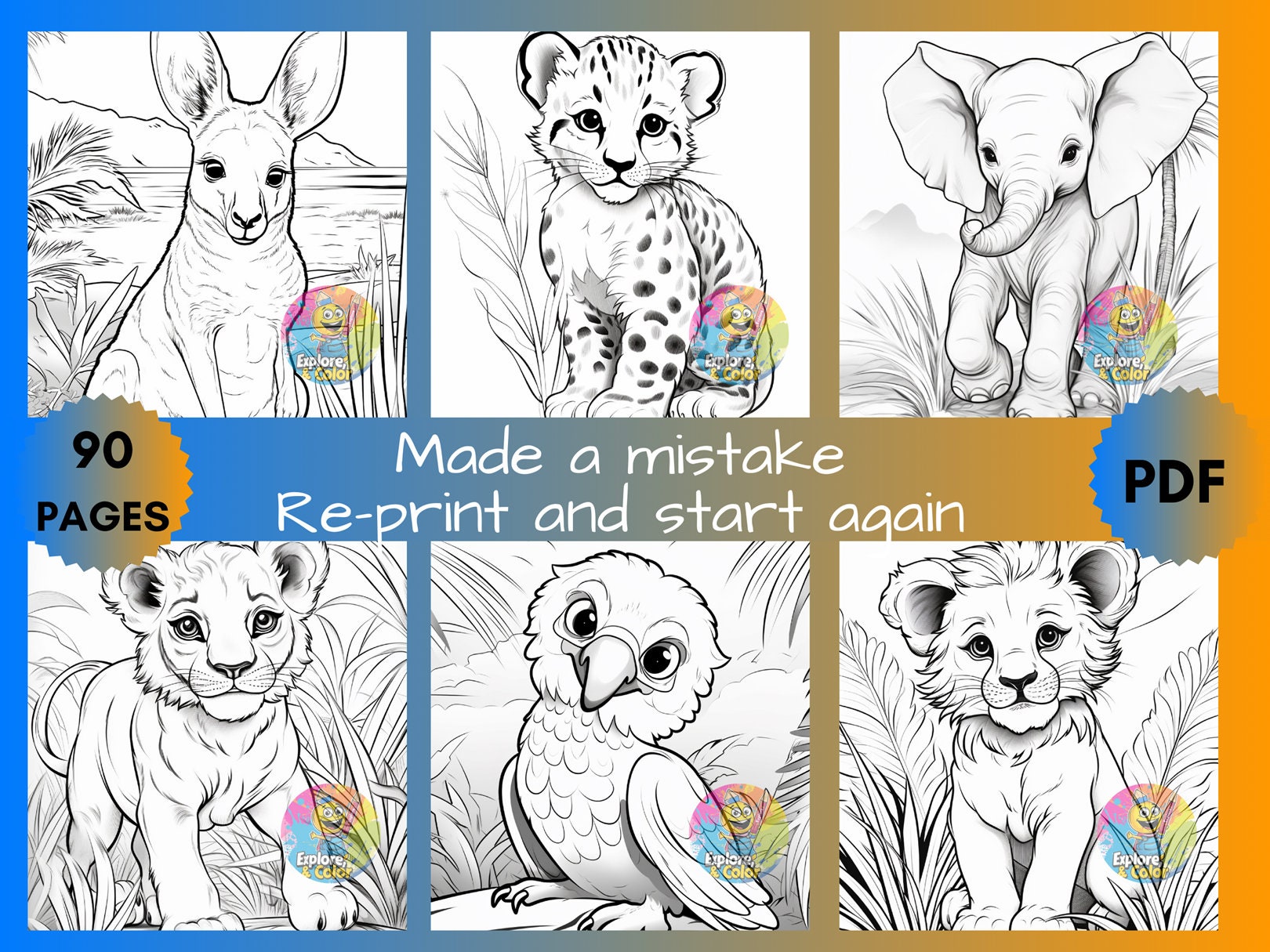 Cute Baby Wild Animals Coloring Book, Printable Coloring Pages for ...