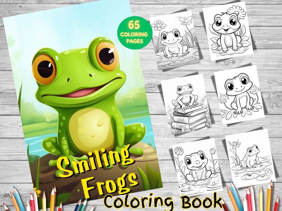 65 Smiling Frog Faces Coloring Pages, Cute Frogs Digital PDF Coloring ...