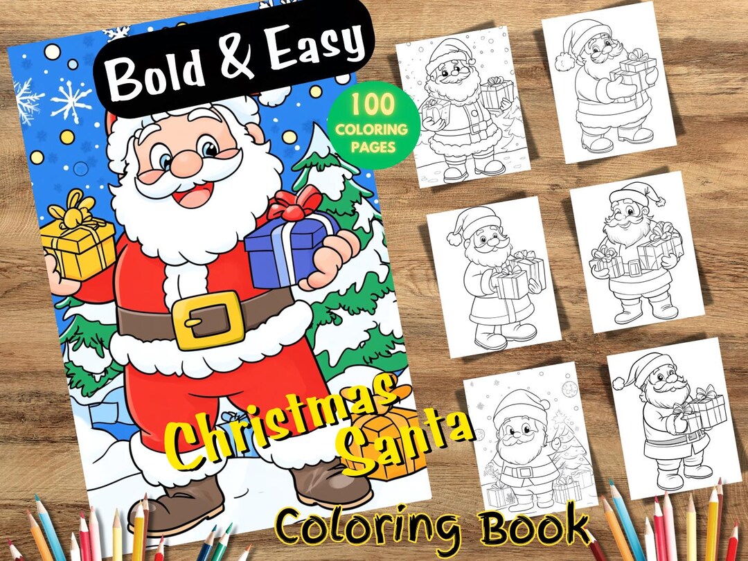 100 Bold and Easy Christmas Santa Coloring Book, Fun & Simple Santa ...