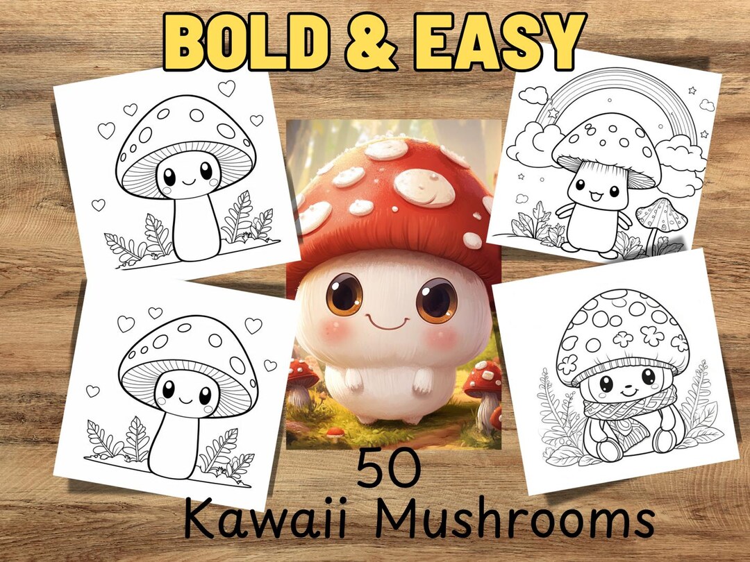 Bold and Easy Coloring Book, Cute Kawaii Mushroom Coloring Pages ...