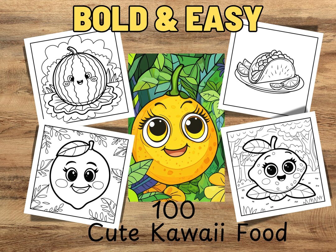 Bold and Easy Coloring Book, Cute Kawaii Food Coloring Pages, Cute Food ...