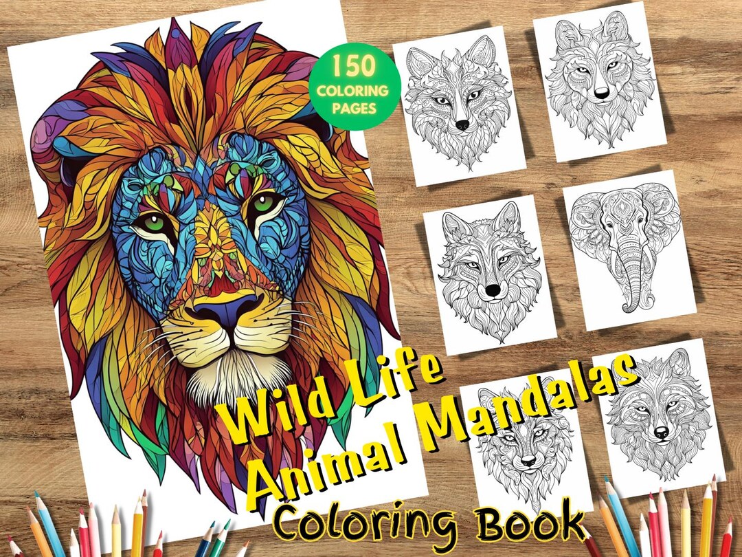 100 Wild Animal Mandala Coloring Book, Intricate Wildlife Mandala ...