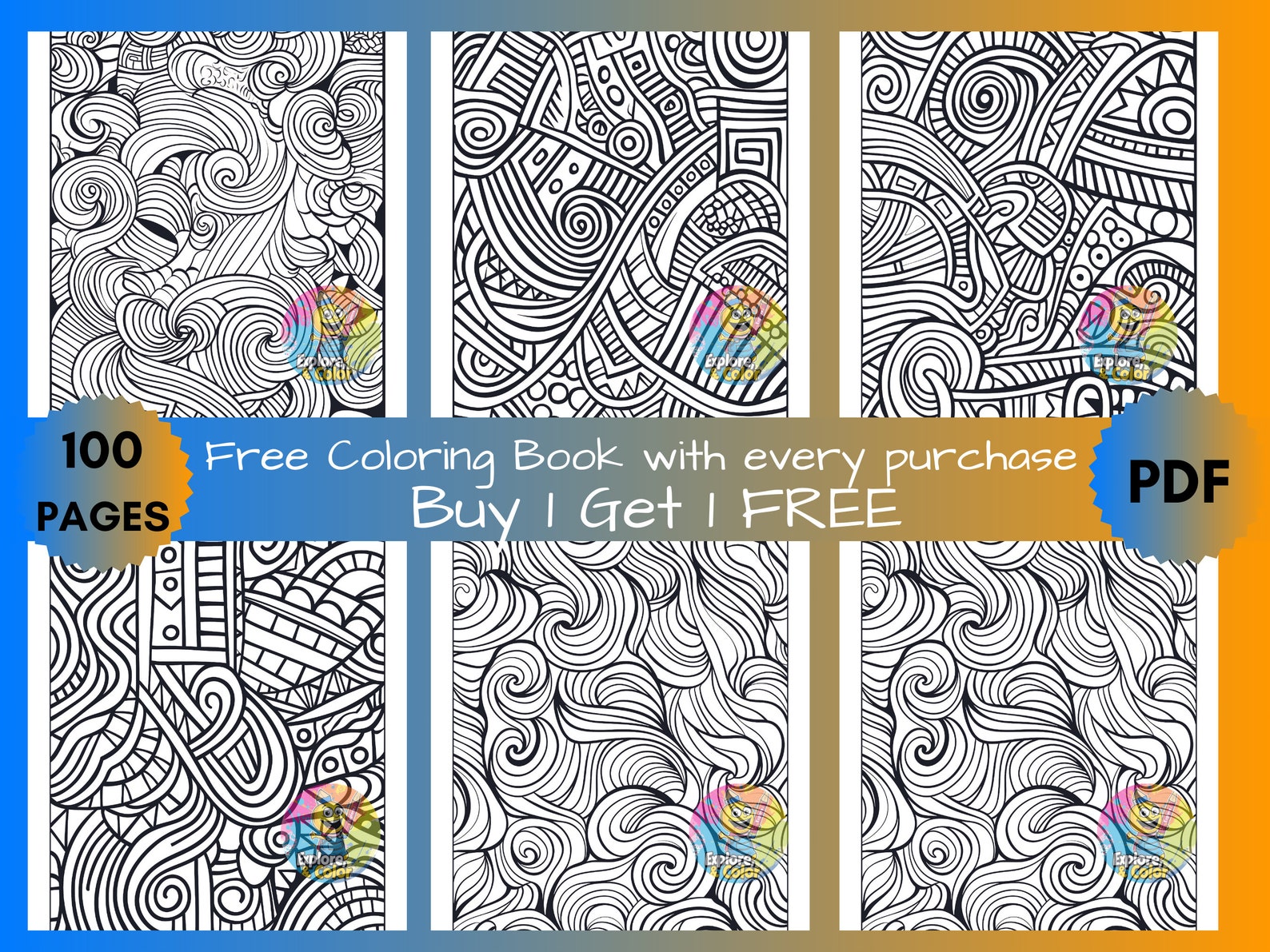 100 Zentangle Patterns Art Coloring Book, Printable Coloring Pages for ...