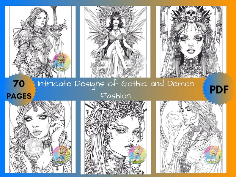 70 Gothic Girls Coloring Book, Printable Demons Slayer Coloring Book ...
