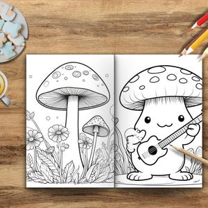 Bold and Easy Coloring Book, Cute Kawaii Mushroom Coloring Pages ...